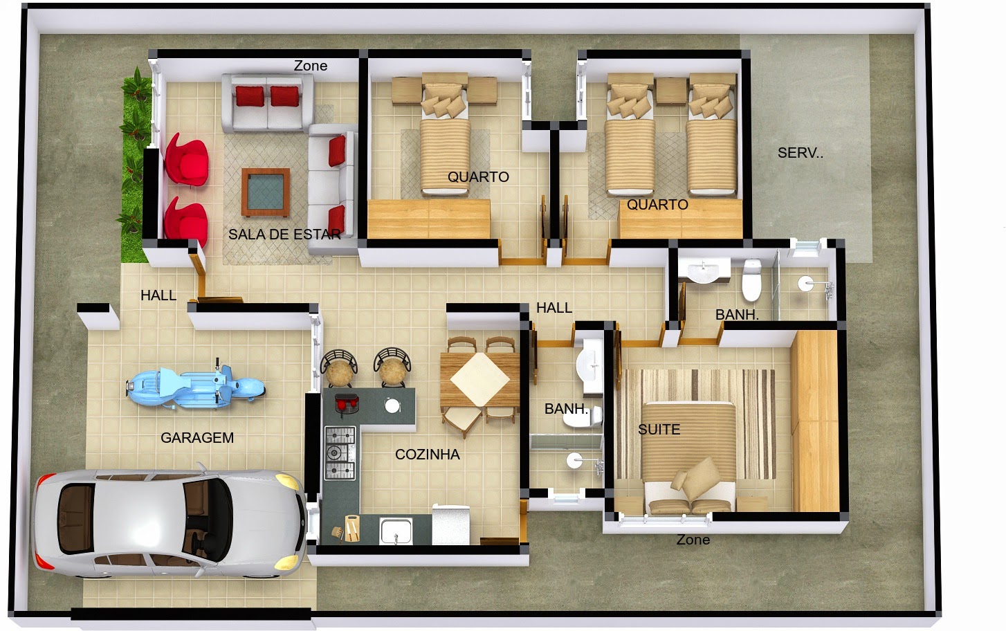 Plantas de casas com 3 quartos Plantas de casas com 3 quartos